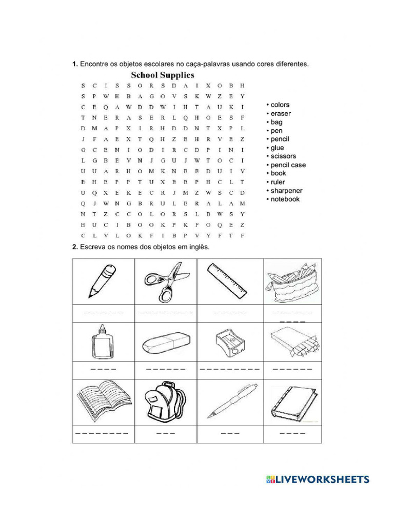 Wordsearch, School Objects | PDF