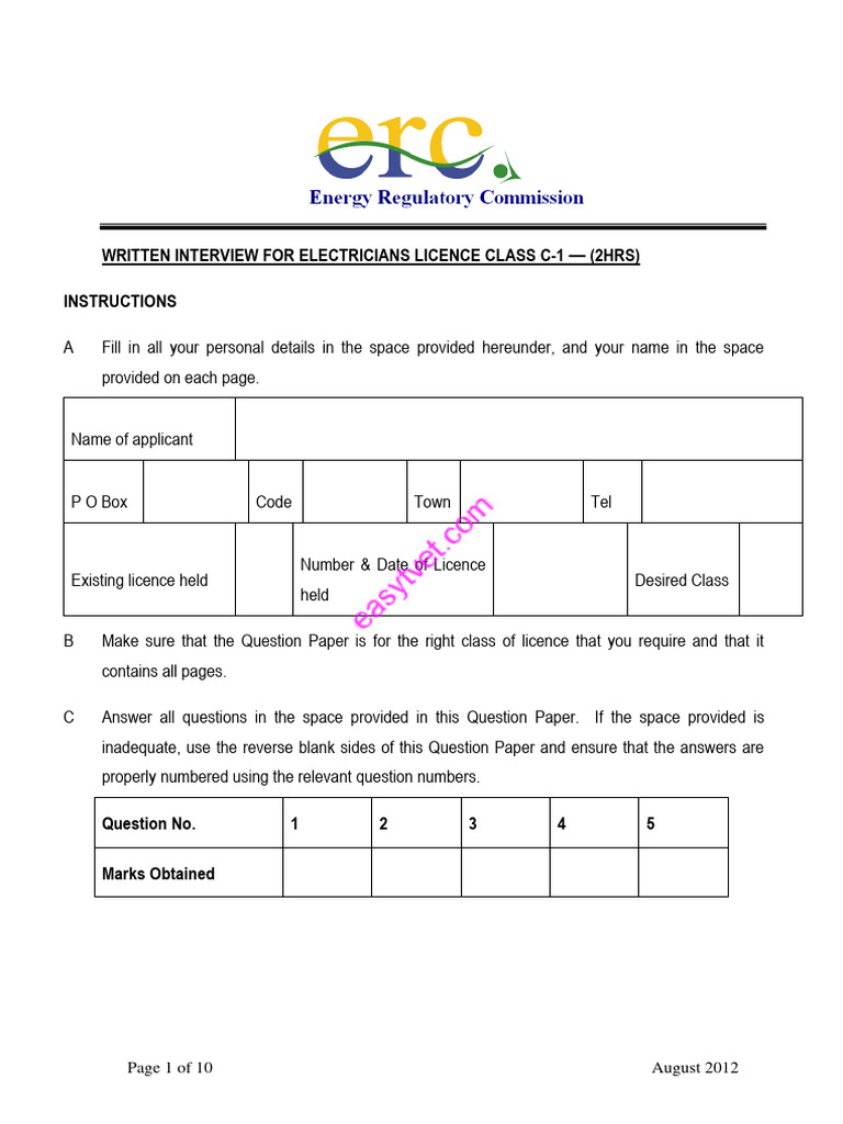 Epra c1 License Exam August 2012 | PDF | Power Engineering | Electrical ...