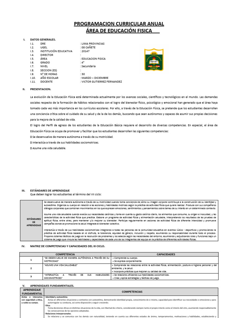 PROGRAMACION CURRICULAR ANUAL 2024-4to-secundaria | PDF | Aprendizaje | Toma de decisiones
