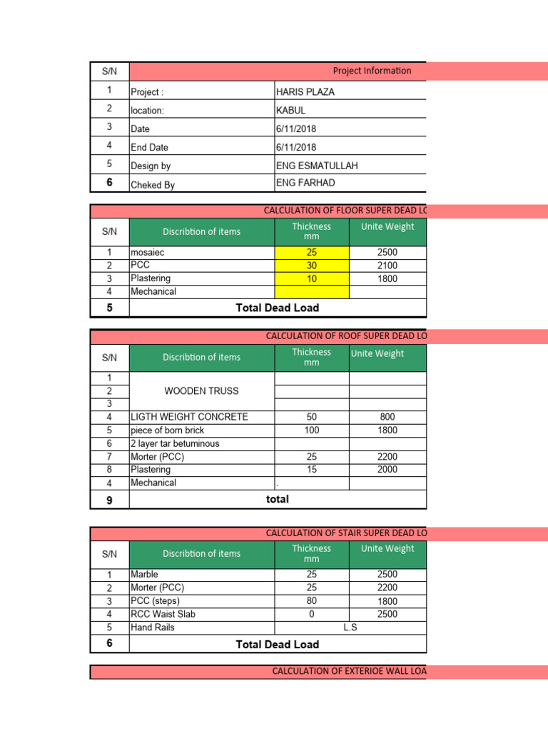 Load Calculation DD | PDF | Wall | Plaster