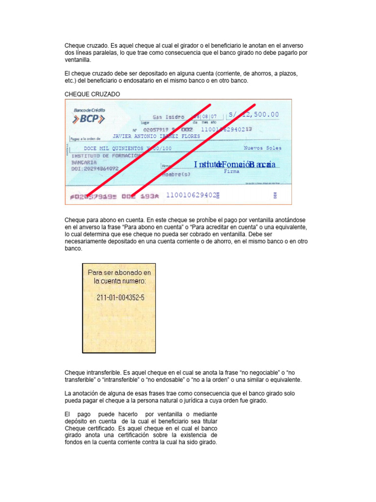 Tipos de cheques y sus características | PDF | Cheque | Bancos