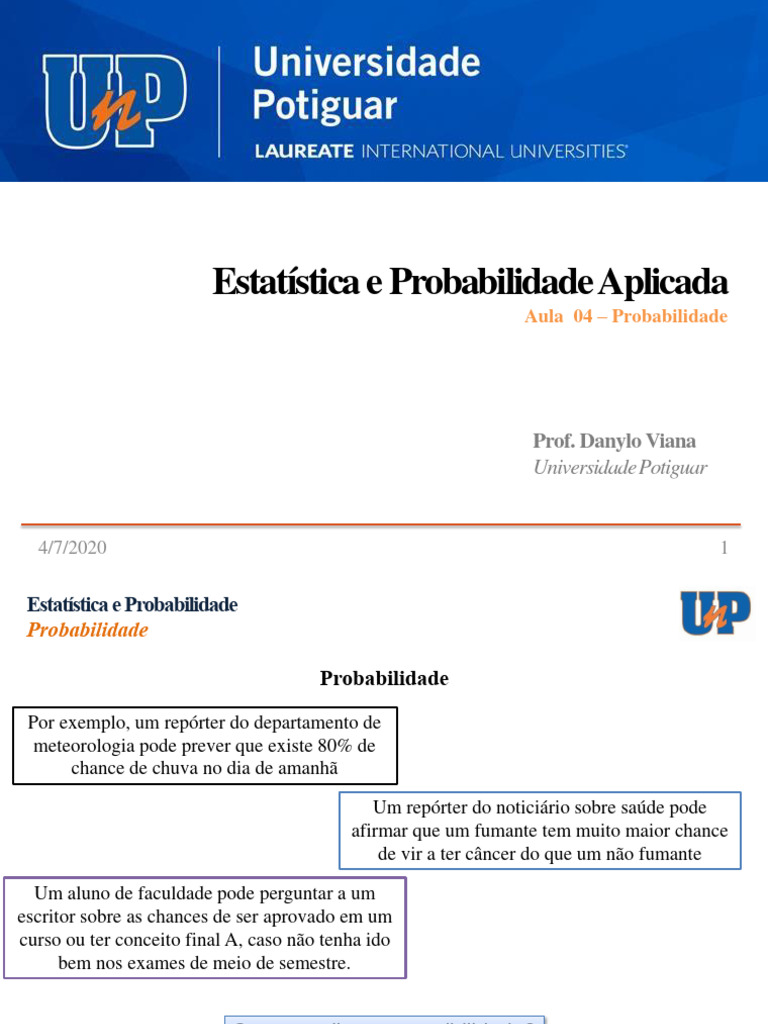 04 Aula - Probabilidade | PDF | Probabilidade | Estatísticas
