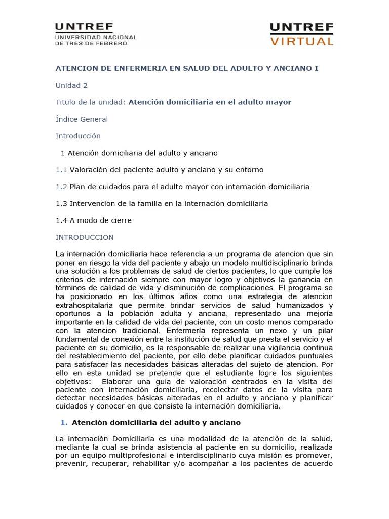 UNIDAD - 2. - Atención Domiciliaria en El Adulto Mayor | PDF | Vejez | Ciencias de la Salud