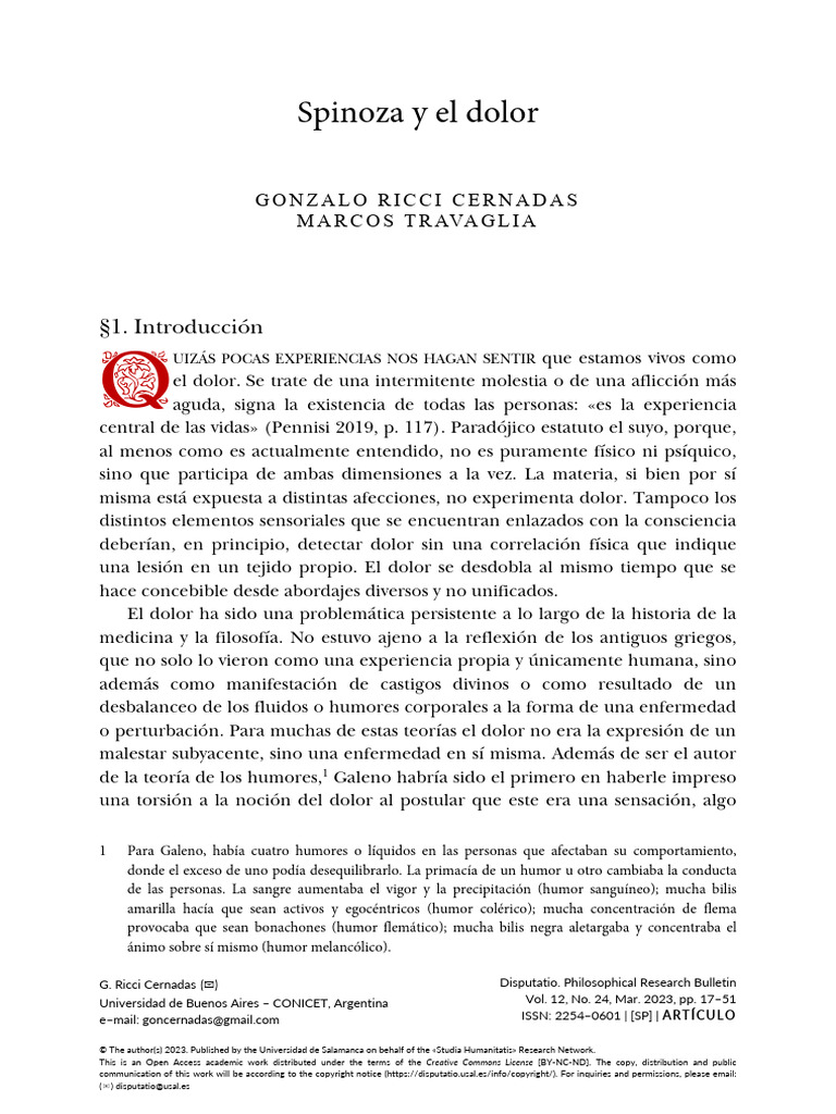 Spinoza y El Dolor | PDF | Baruch Spinoza | Dolor