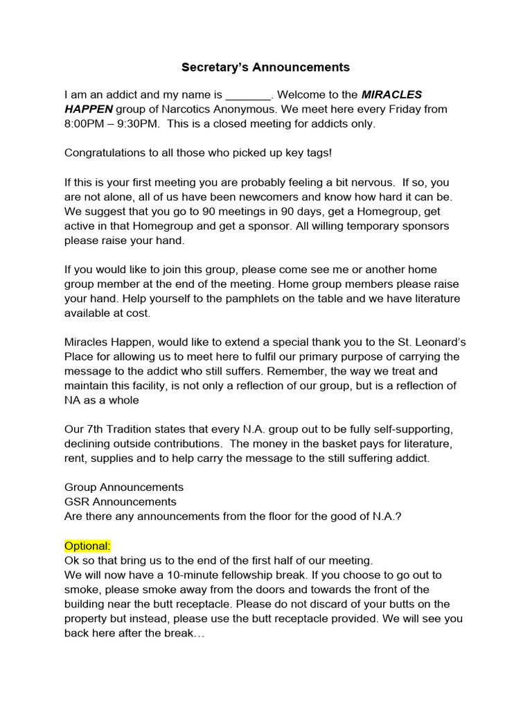 Secretary Announcements | PDF