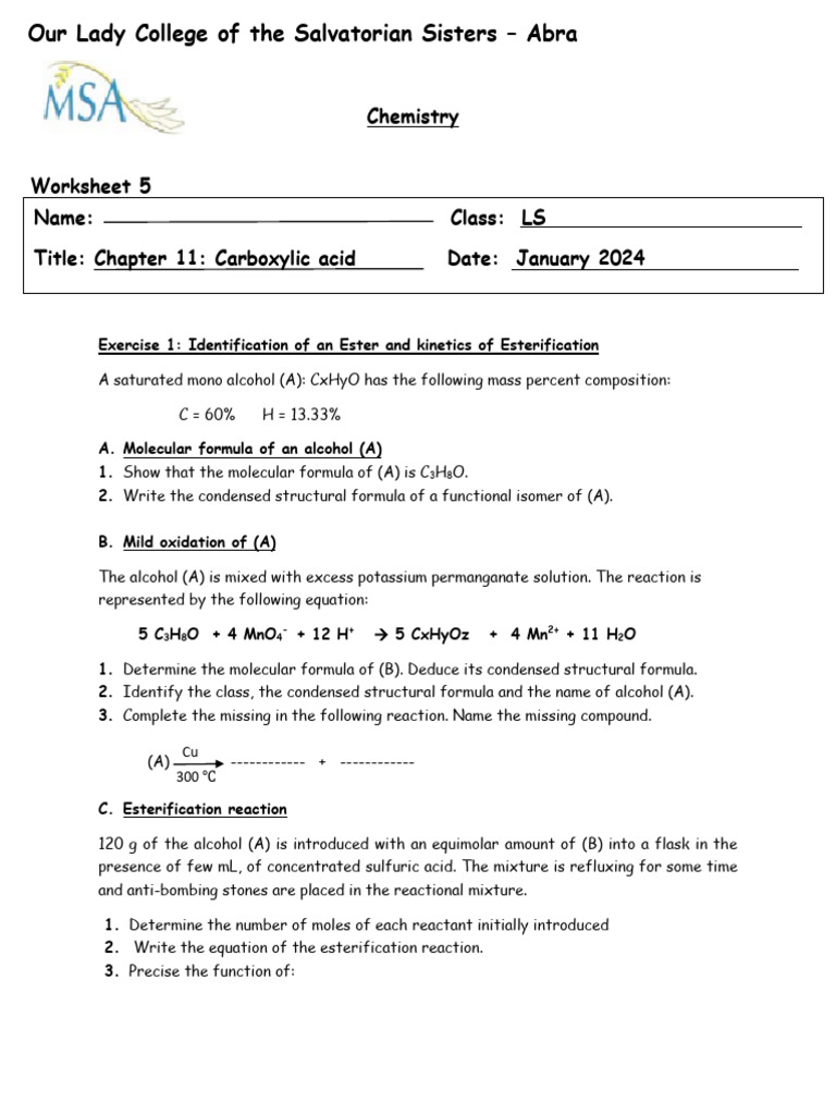 Worksheet Carboxylic Acids | PDF | Ester | Acid