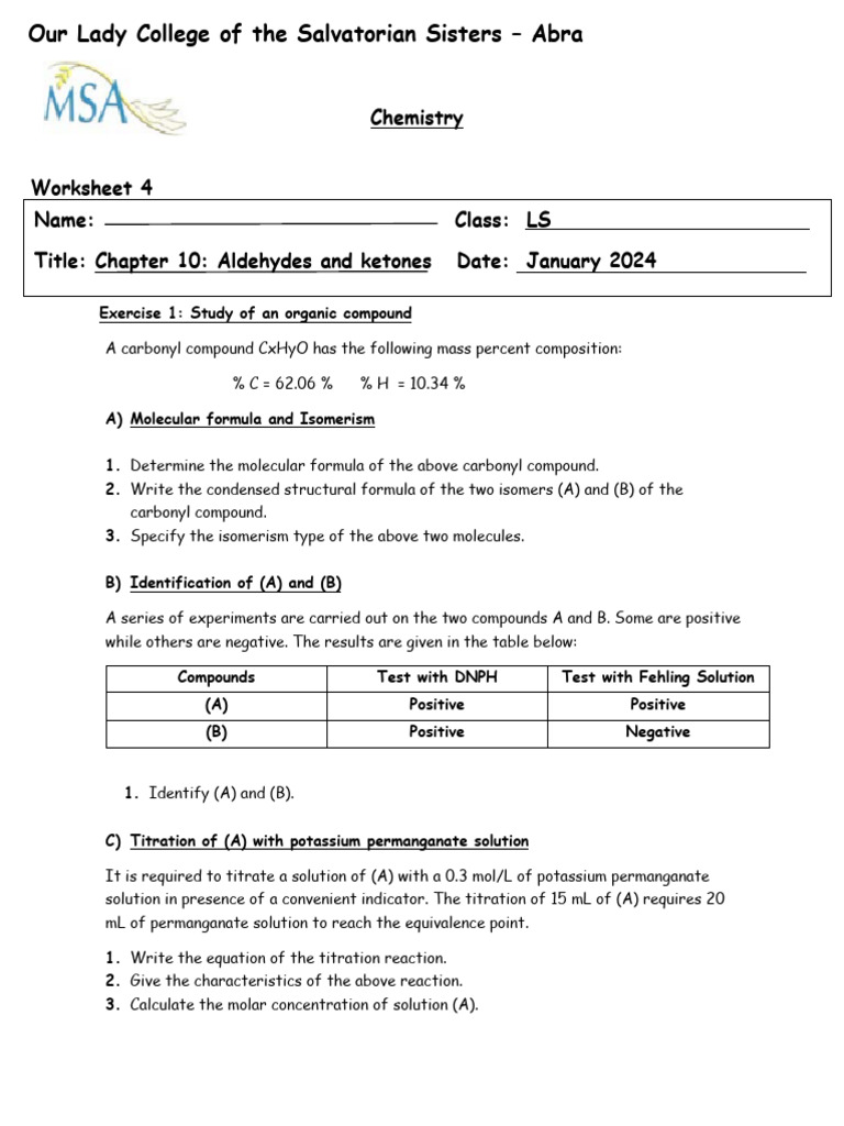 Naming Aldehydes and Ketones Worksheet | PDF | Isomer | Ketone
