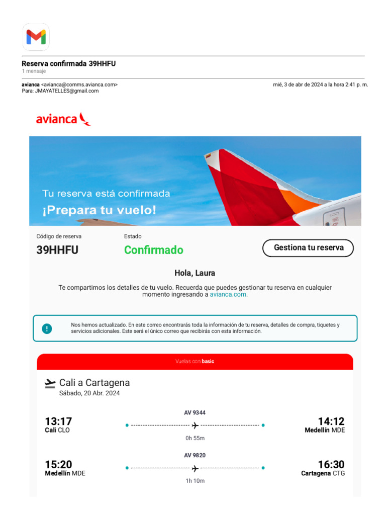 Gmail - Reserva Confirmada 39HHFU | PDF | Industrias de servicio | Aviación