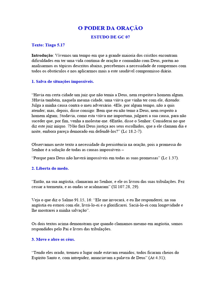 O Poder Da Oração Pdf Oração Deus