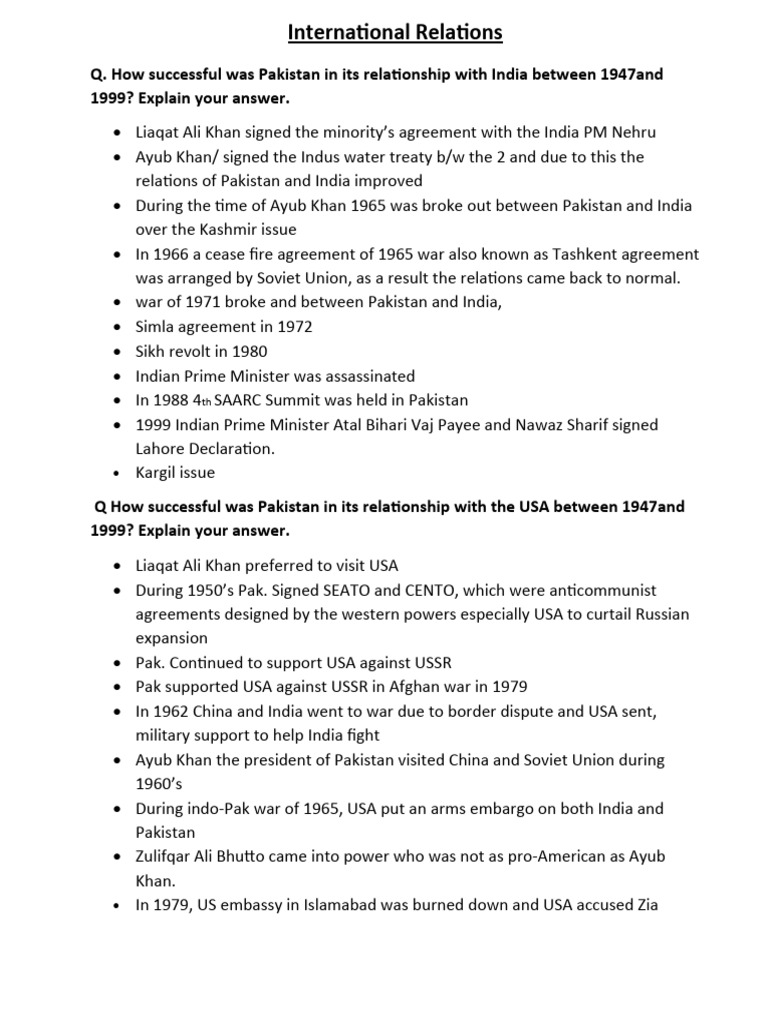 International Relations | PDF | Pakistan | Zulfikar Ali Bhutto