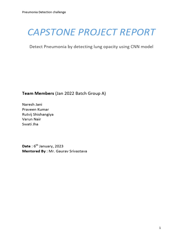 Capstone Project AIML CV1 Interim Report | PDF | Pneumonia | X Ray