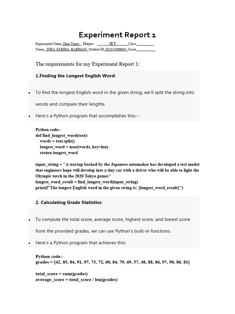 Experiment 1 (ISHA FARIHA RAHMAN) 202353300043 - IET | PDF | Python ...