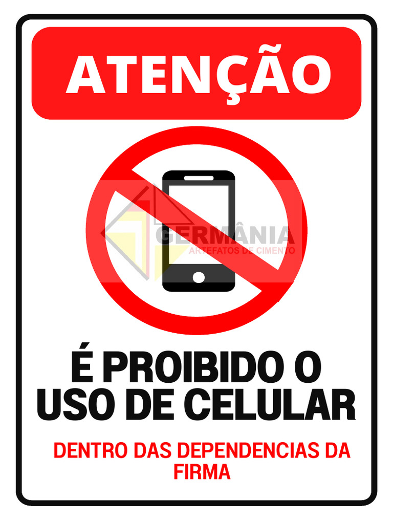 Placa de Aviso Proibido Uso de Celular Documento A4 Preto e Vermelho | PDF