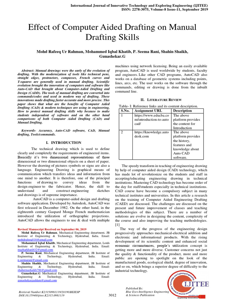 Effect Of Computer Aided Drafting On Manual Drafting Skills Pdf