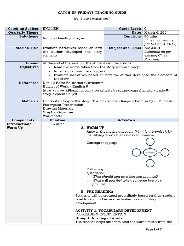 Grade 9 English Narrative Evaluation Guide | PDF | Language Arts ...