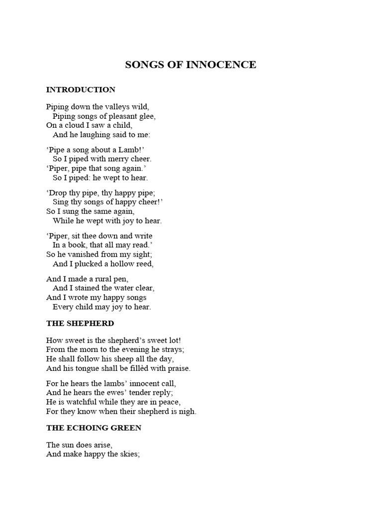 Songs of Innocence and of Experience - William Blake | PDF | Mercy