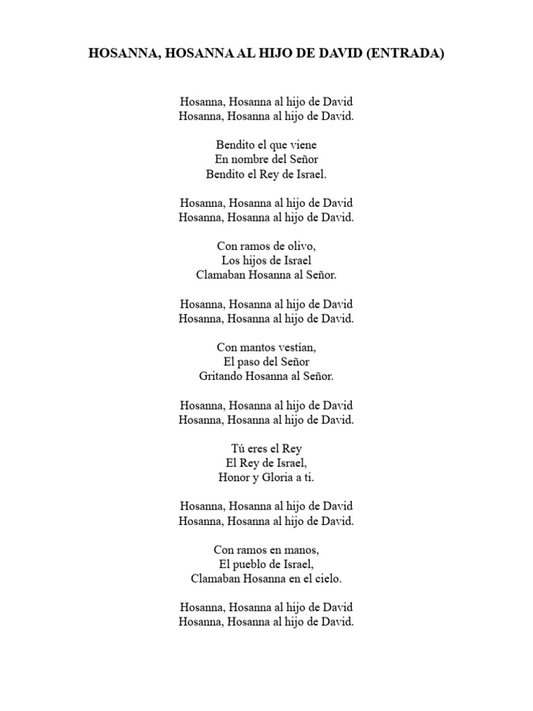 HOSANNA, HOSANNA AL HIJO DE DAVID | PDF HOSANNA, HOSANNA AL HIJO DE DAVID | PDF