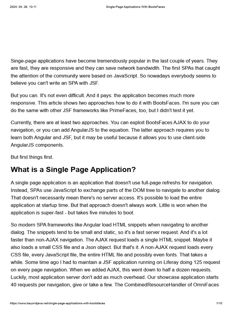Single-Page Applications With BootsFaces | PDF | Angular Js | Computer Engineering