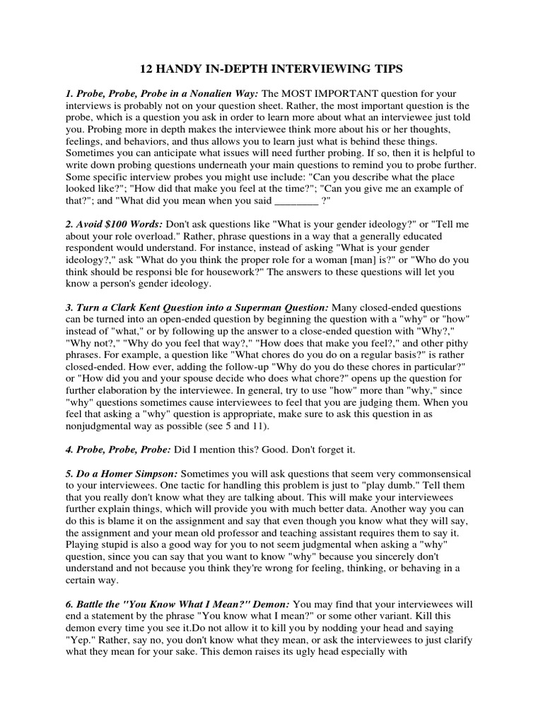 Victoria Healey-Etten and Shane Sharp - 12 Handy In-Depth Interviewing Tips | PDF | Nonverbal ...