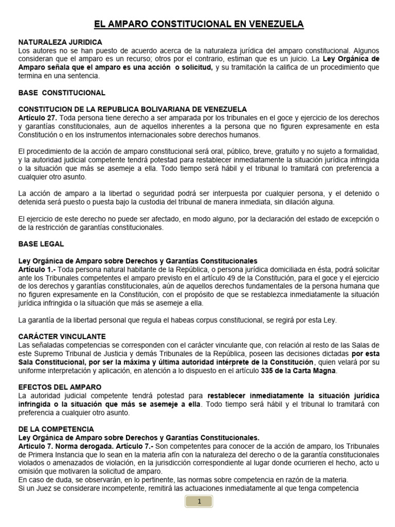 Amparo Constitucional en Venezuela: Guía Legal | PDF | Habeas corpus | Derecho Constitucional