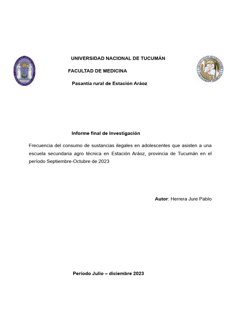 Herrera Jure Pablo-Estacion Araoz-Informe Final 21-11 | PDF | La dependencia de sustancias ...