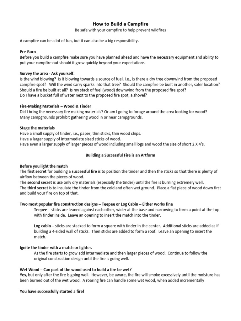 How To Build A Campfire | PDF | Fires | Combustion