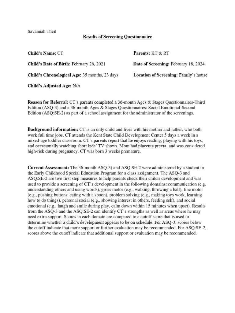 asq asqse report | PDF | Child Development | Youth