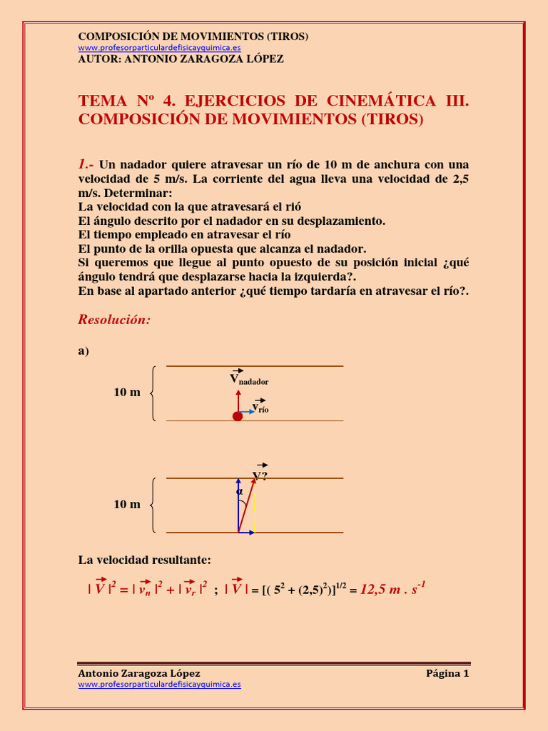 Tema4 Ejercicios Cinematica III Composicion de Movimientos Primero ...