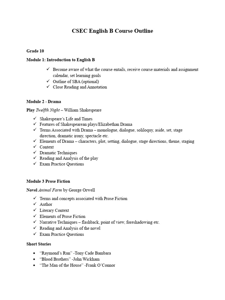 CSEC English B Course Outline Guide | PDF | William Shakespeare | Poetry