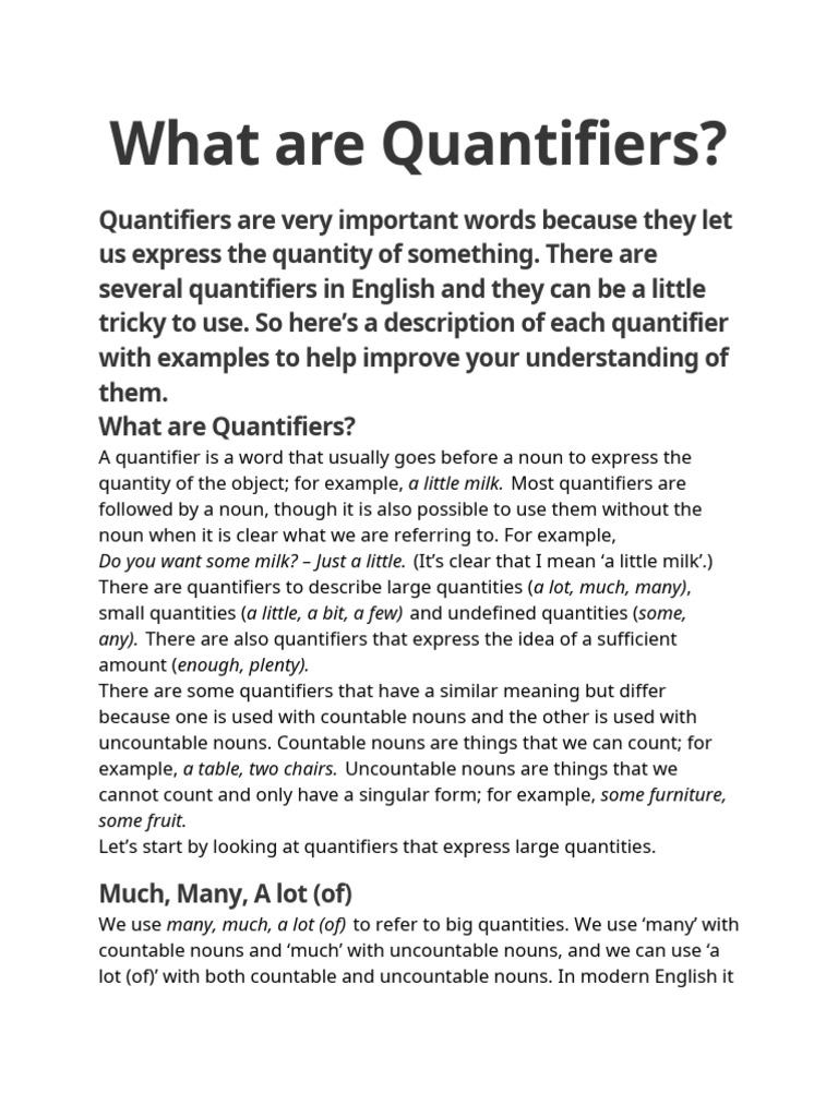 What Are Quantifiers | PDF | Noun | Quantity