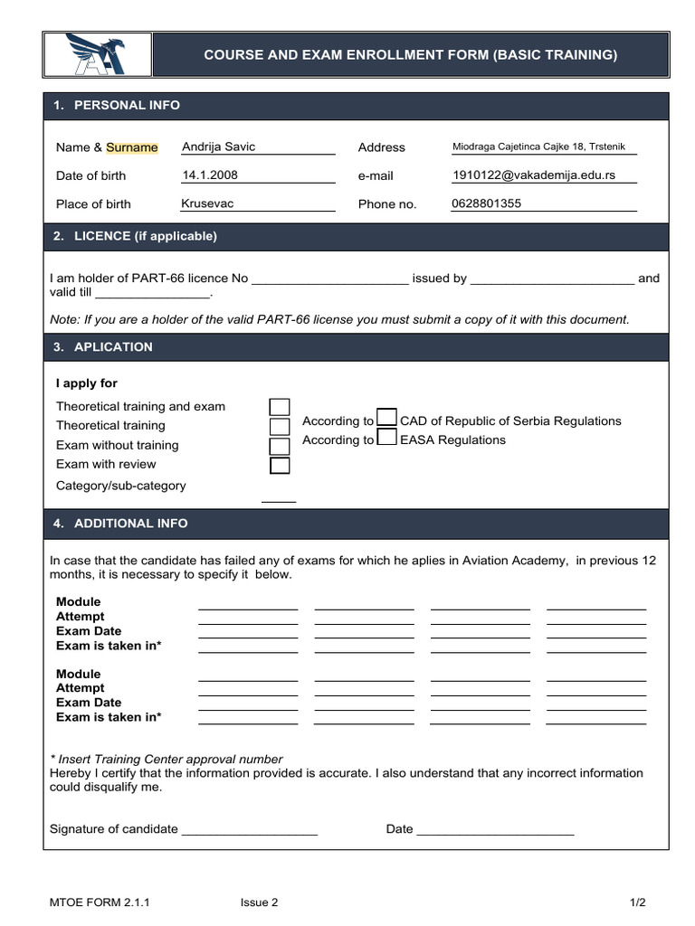 2.1.1-prijava-BT-Issue-2-1-1 Andrija Savić1.1 | PDF | Airplane