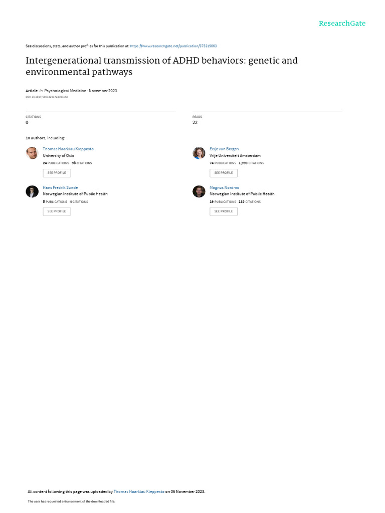 Kleppestoetal2023.intergenerational-transmission-of-adhd-behaviors-genetic-and-environmental ...