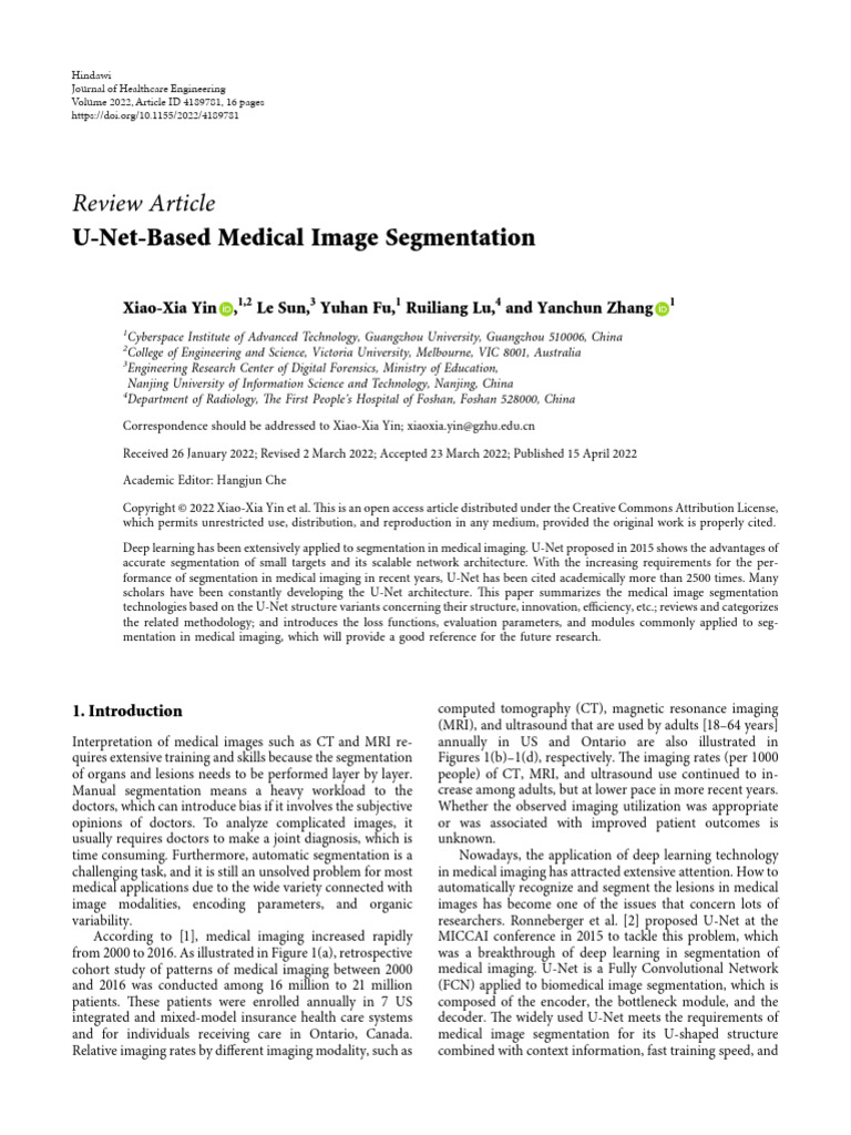U-Net-Based Medical Image Segmentation | PDF | Image Segmentation | Medical Imaging