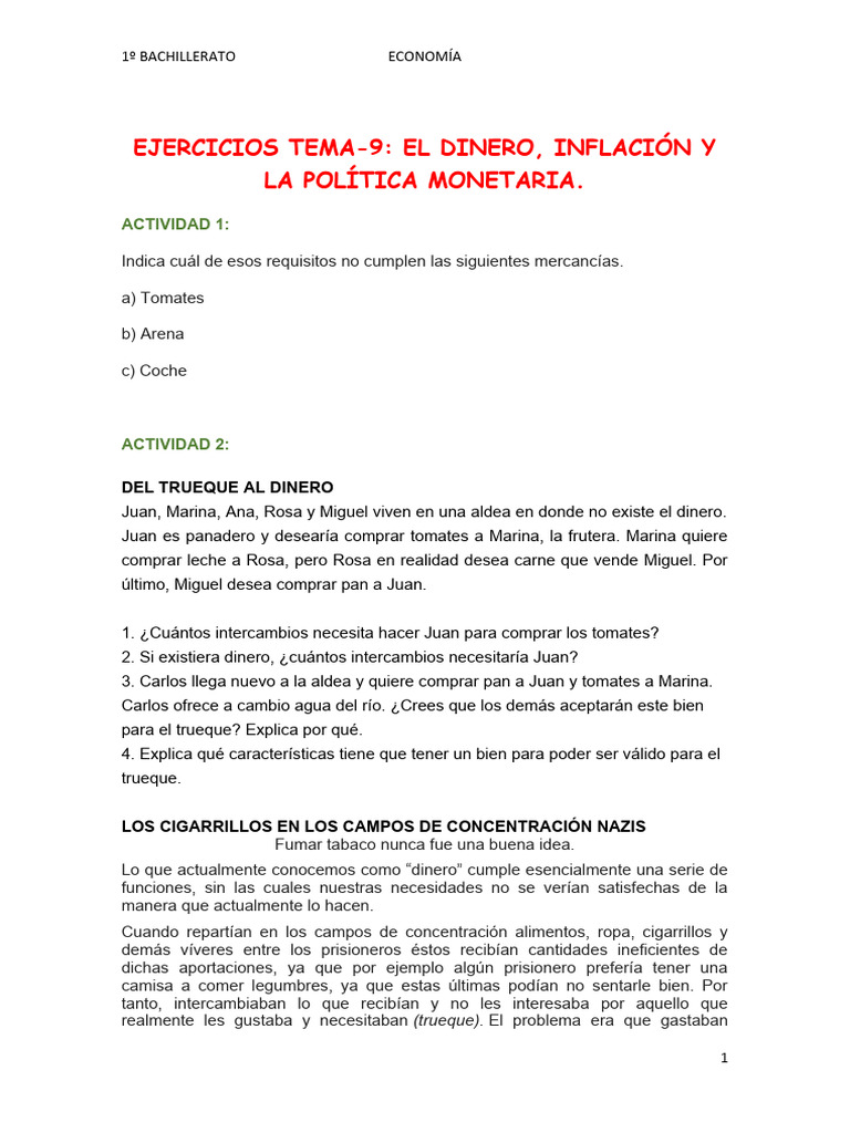 Ejer T-9-Dinero, Inflación 23-24 | PDF | Dinero | Permuta