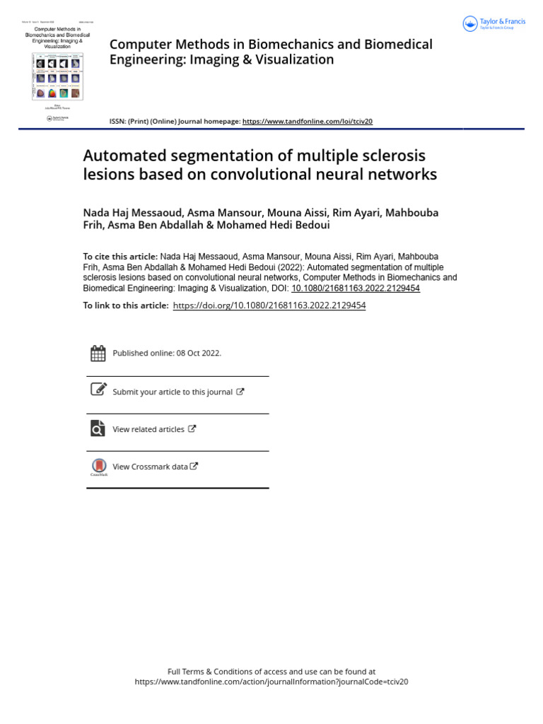 Article - 1 - Automated Segmentation of Multiple Sclerosis Lesions Based On Convolutional Neural ...