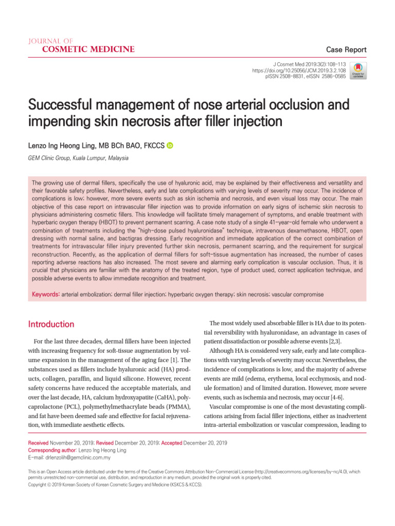 Successful Management of Nose Arterial Occlusion and Impending Skin ...