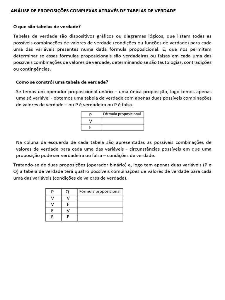 Métodos Das Tabelas de Verdade - Cópia | PDF | Verdade | Lógica