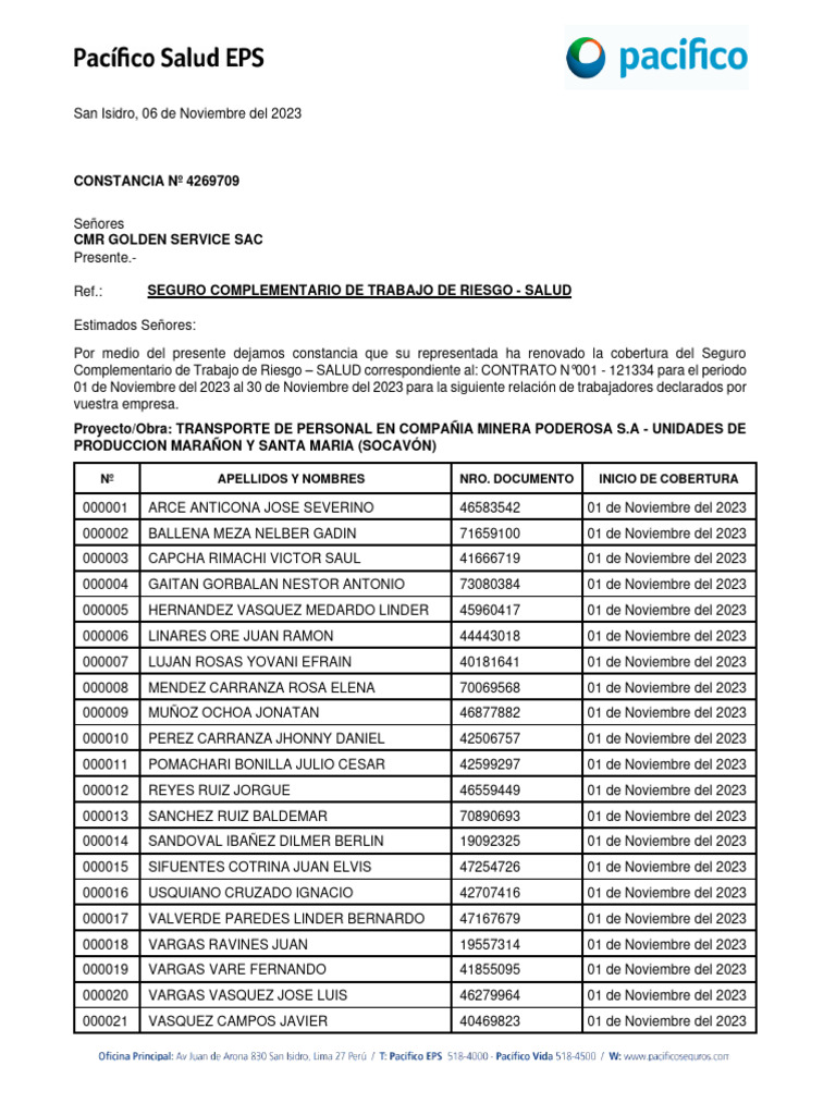 constancia_SCTR SALUD SOCAVON | PDF