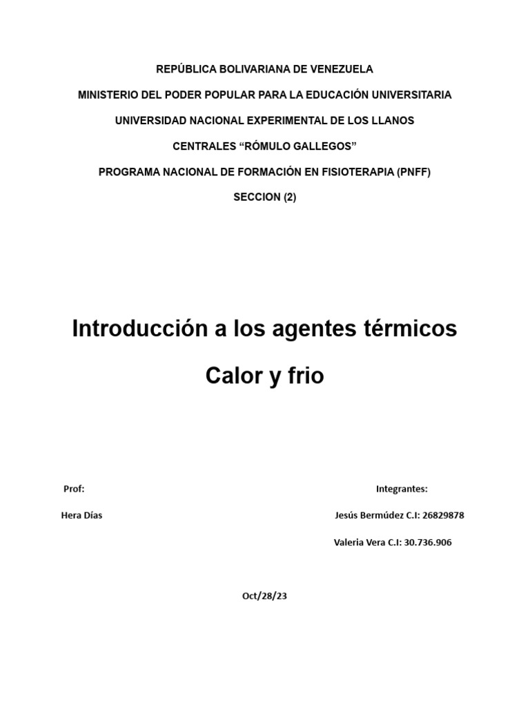 Introducción a Agentes Térmicos en Fisioterapia | PDF | Conduccion ...