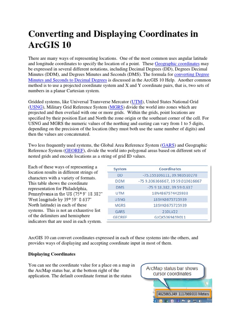 Converting And Displaying Coordinates In Arcgis 10 Visualization 7829