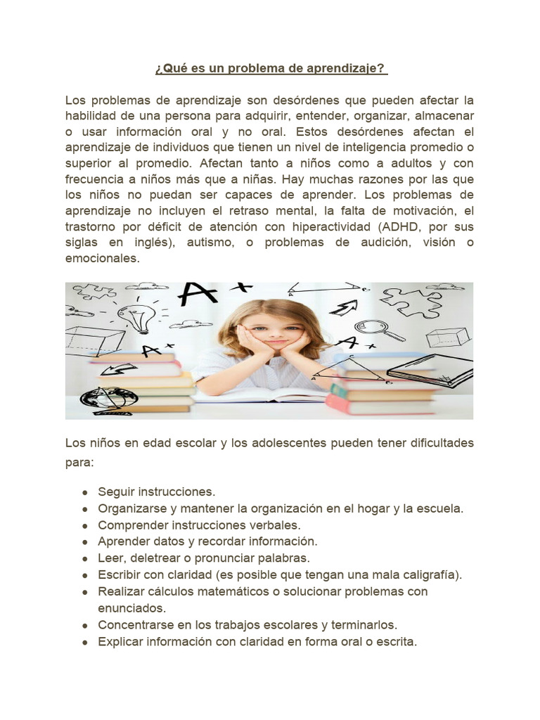¿Qué Es Un Problema de Aprendizaje | PDF | Aprendizaje | Desorden hiperactivo y deficit de atencion