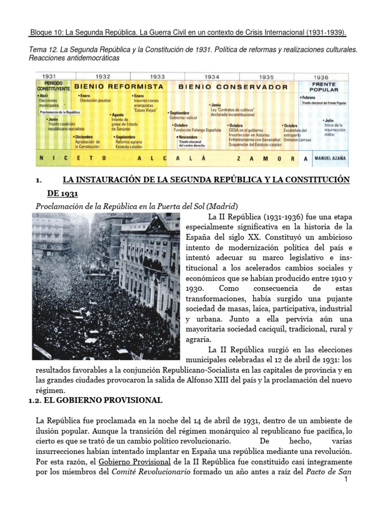 Bloque 10 La Segunda República La Guerra Civil En Un Contexto De