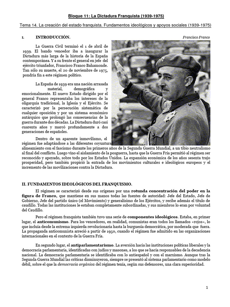 Bloque 11 La Dictadura Franquista (1939-1975) Tema 14. La Creación Del Estado Franquista ...