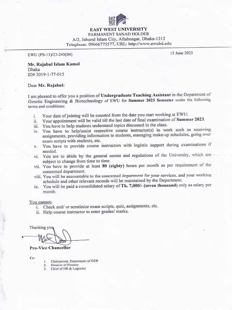 UTA Appointment Letter | PDF