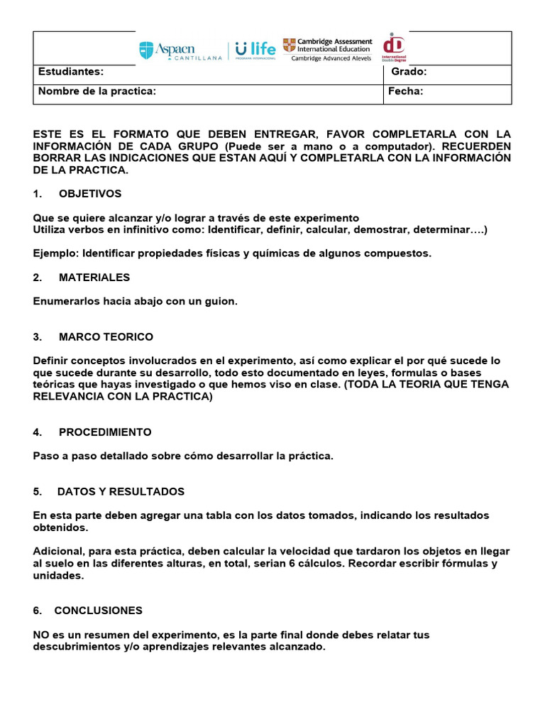 PLANTILLA INFORME PRACTICA DE LABORATORIO | PDF