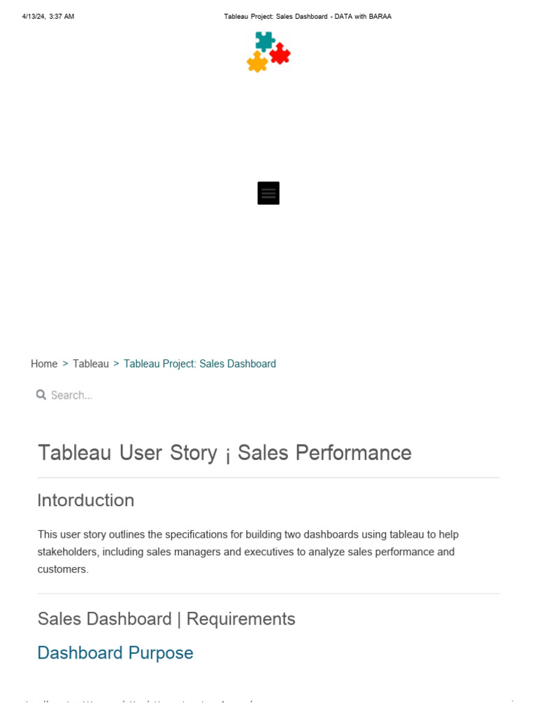 Sales Dashboard Requirements Overview | PDF | Performance Indicator ...