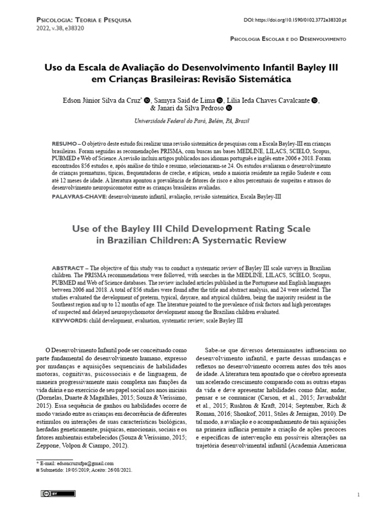 Uso da Escala de Avaliação do Desenvolvimento Infantil Bayley III | PDF ...