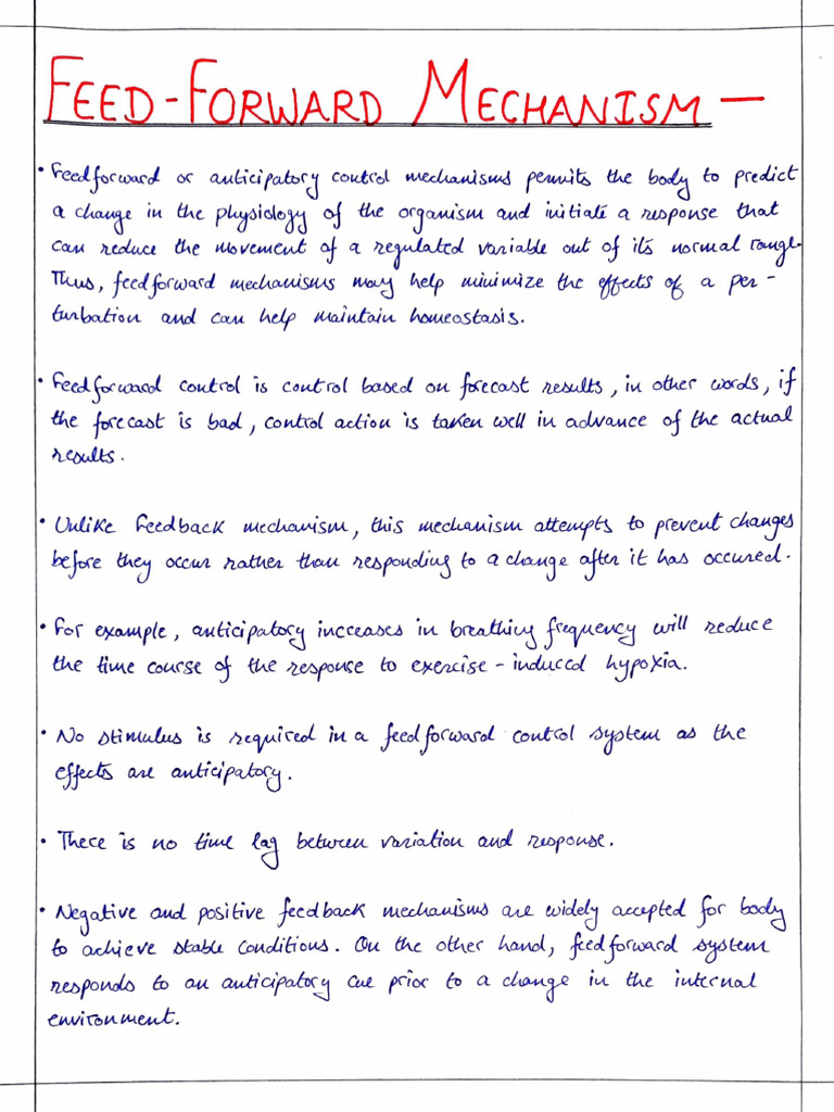 Feedforward Mechanism-Physiology Assignment | PDF
