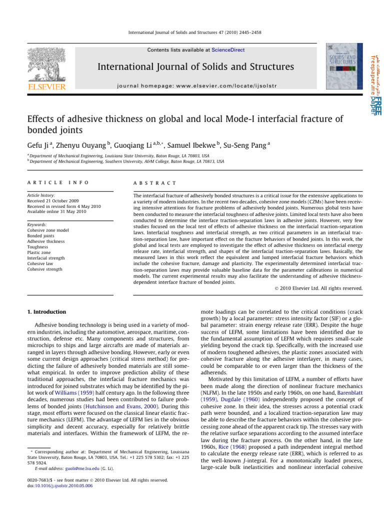 (3 - 6) Effects of Adhesive Thickness On Global and Local Mode-I Interfacial Fracture of | PDF ...