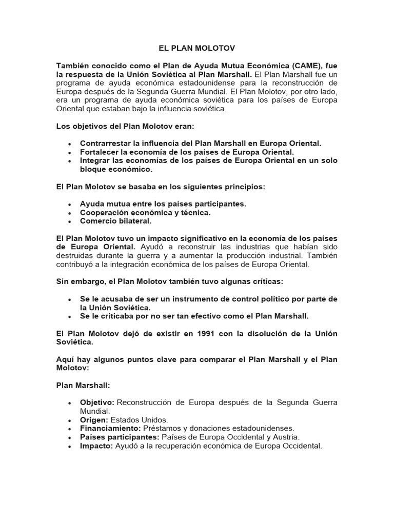 El Plan Molotov | PDF | plan Marshall | Unión Soviética